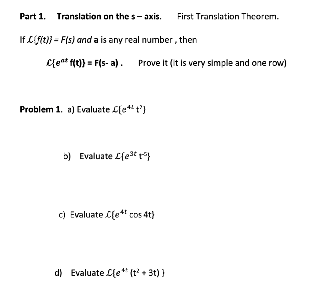 Solved Part 1. Translation on the \\( s- \\) axis. First | Chegg.com