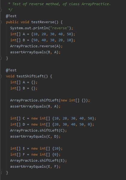 * Test of reverse method, of class ArrayPractice. | Chegg.com