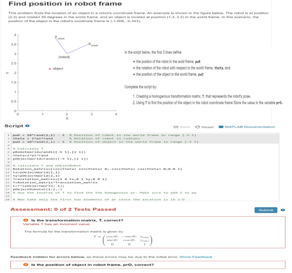 Find position in robot frame This problem finds the | Chegg.com