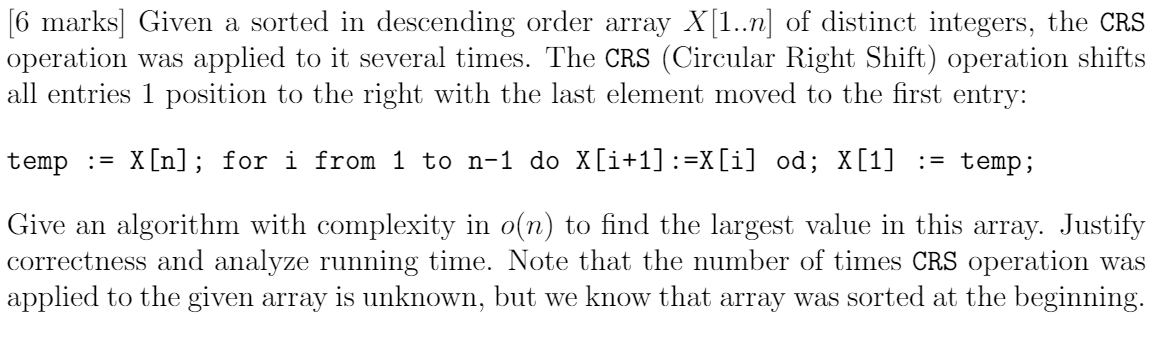 Solved [6 marks] Given a sorted in descending order array | Chegg.com