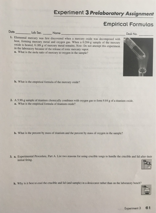 Solved Experiment 3 Prelaboratory Assignment Empirical | Chegg.com