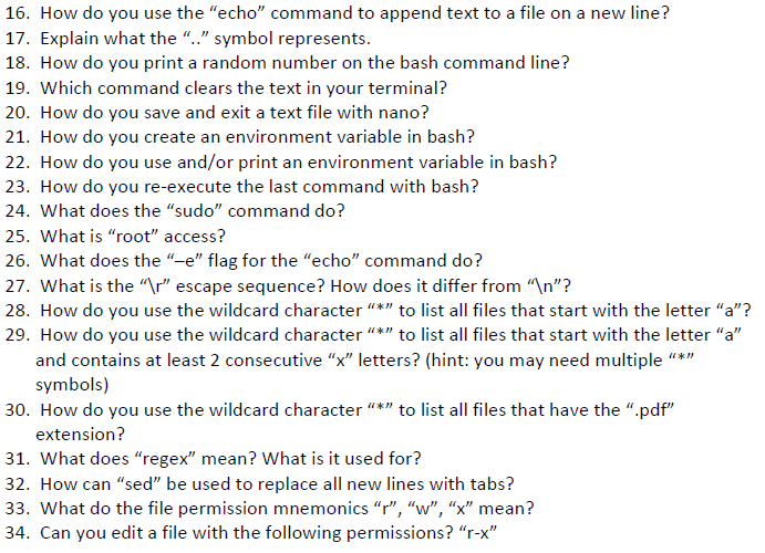 Solved 16. How do you use the "echo" command to append text | Chegg.com