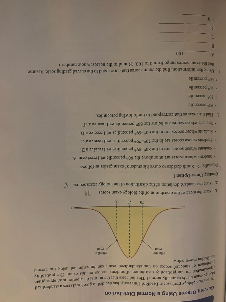 Solved Curving Grades Using a Normal Distribution Dr. Smith, | Chegg.com
