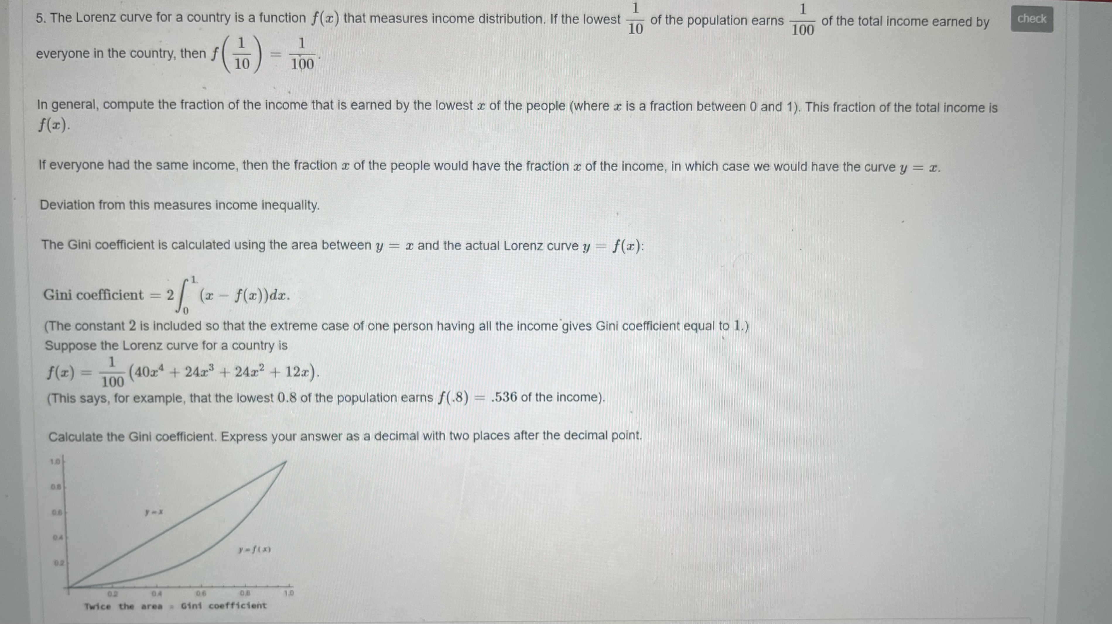 Solved 5. The Lorenz curve for a country is a function f(x) | Chegg.com