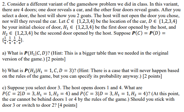 Solved 2. Consider a different variant of the gameshow | Chegg.com
