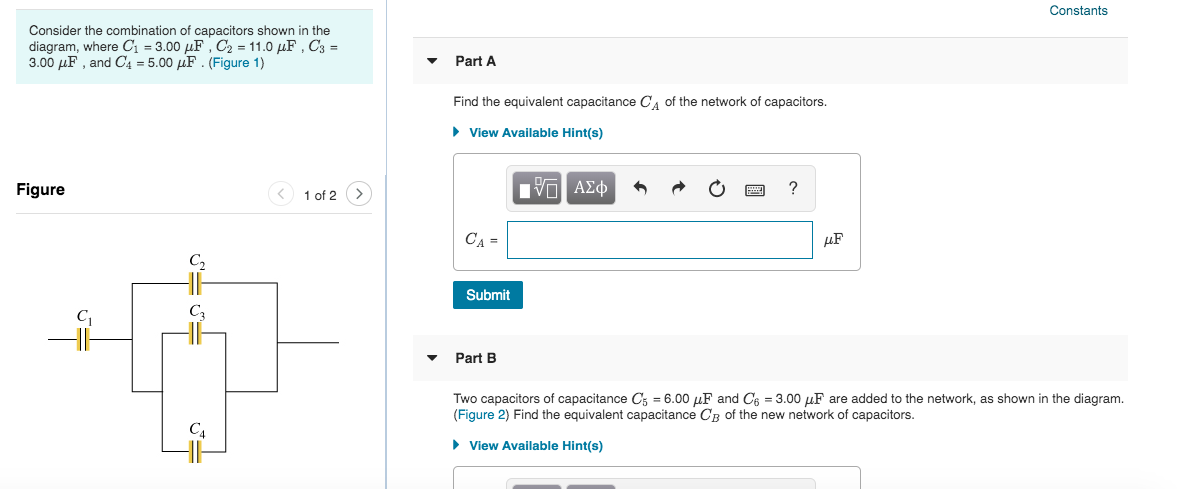 Solved Constants Consider the combination of capacitors | Chegg.com