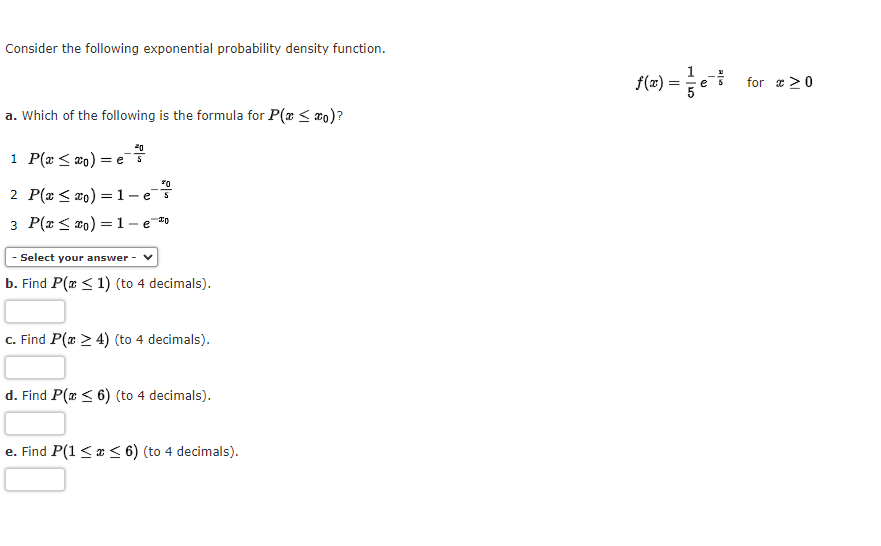 Solved Consider the following exponential probability | Chegg.com