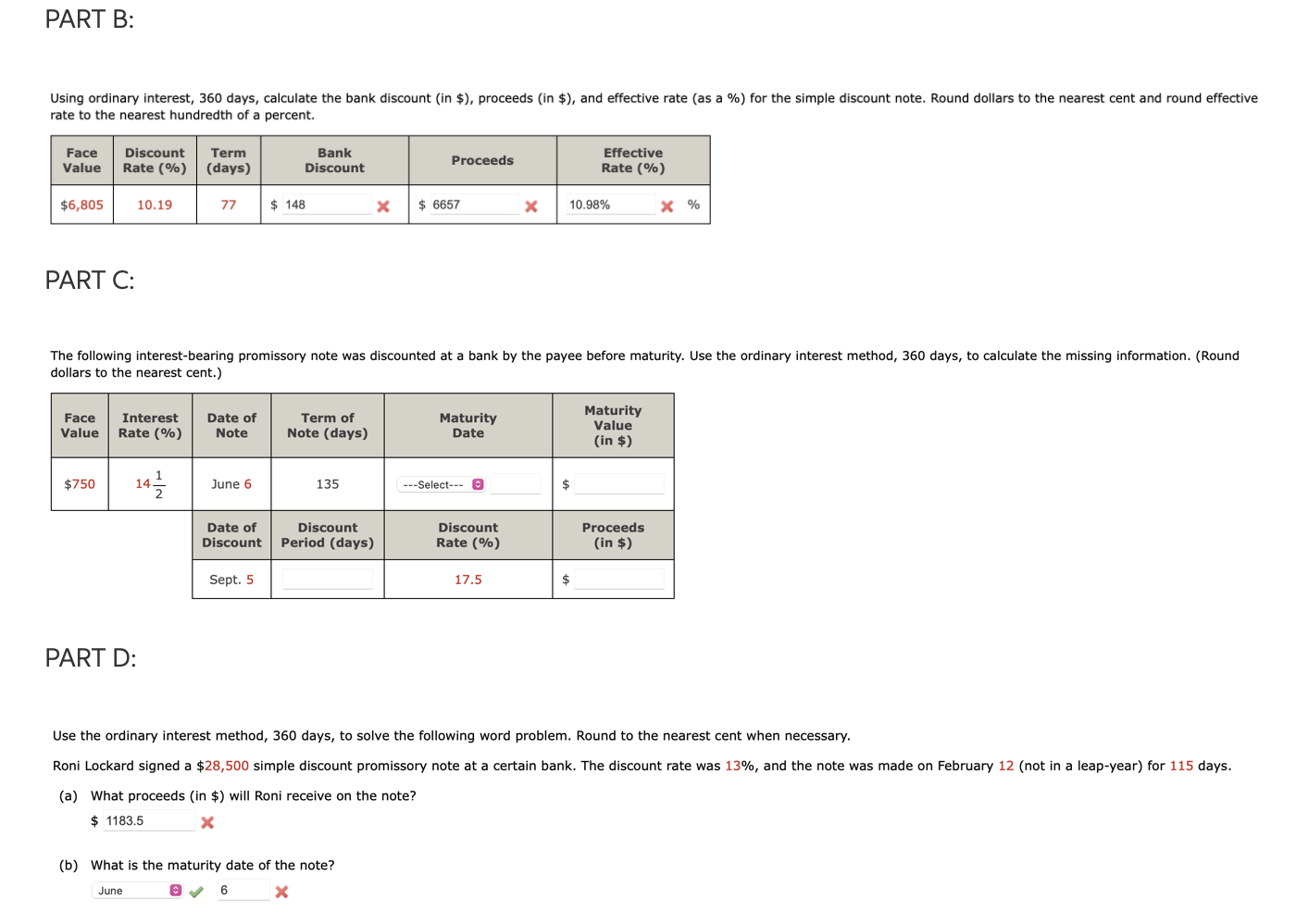 Solved PART B Using Ordinary Interest 360 Days Calculate Chegg