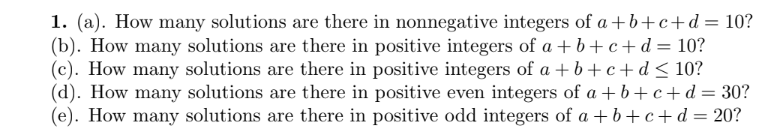 Solved 1. (a). How many solutions are there in nonnegative | Chegg.com