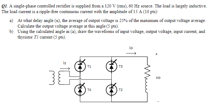 Solved Q1. A single-phase controlled rectifier is supplied | Chegg.com