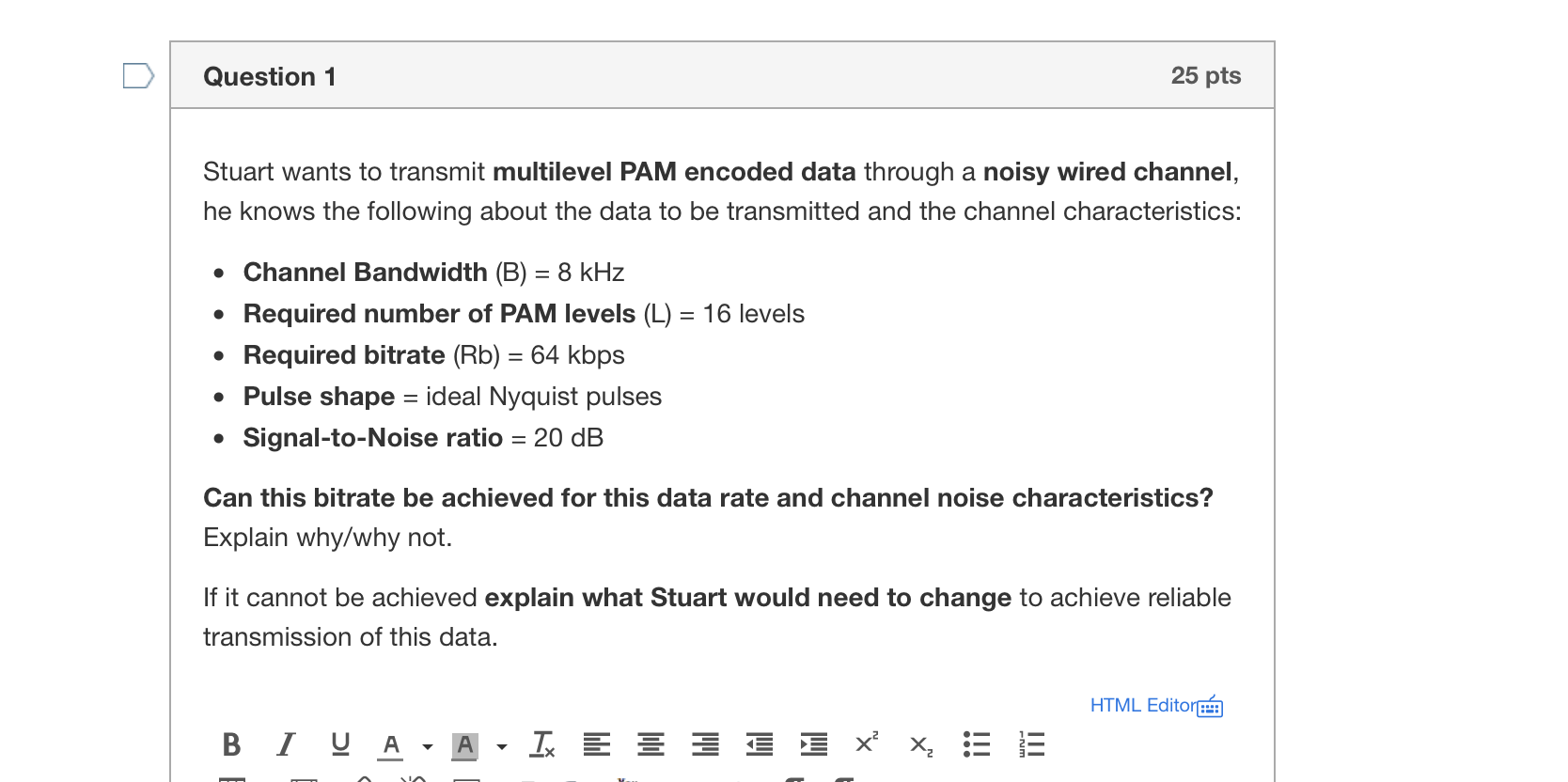 Solved Question 1 25 pts Stuart wants to transmit multilevel | Chegg.com