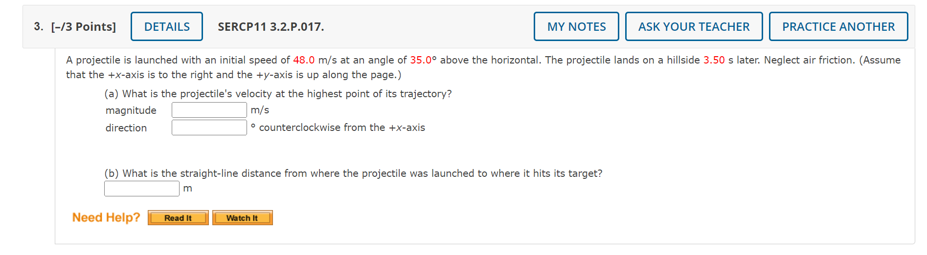 Solved A Projectile Is Launched With An Initial Speed Of