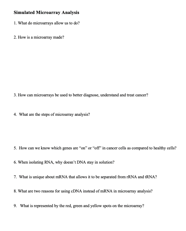 Solved Simulated Microarray Analysis 1. What do microarrays | Chegg.com