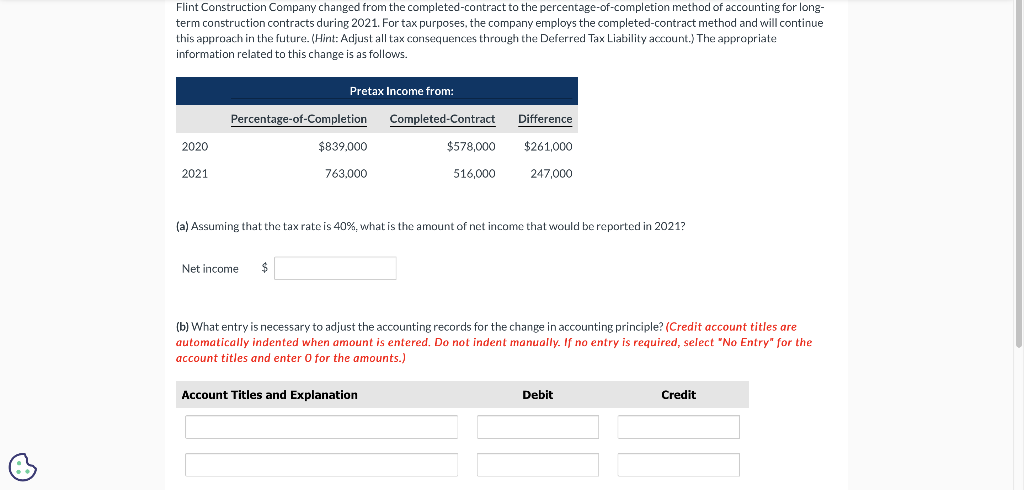 Solved Flint Construction Company changed from the | Chegg.com