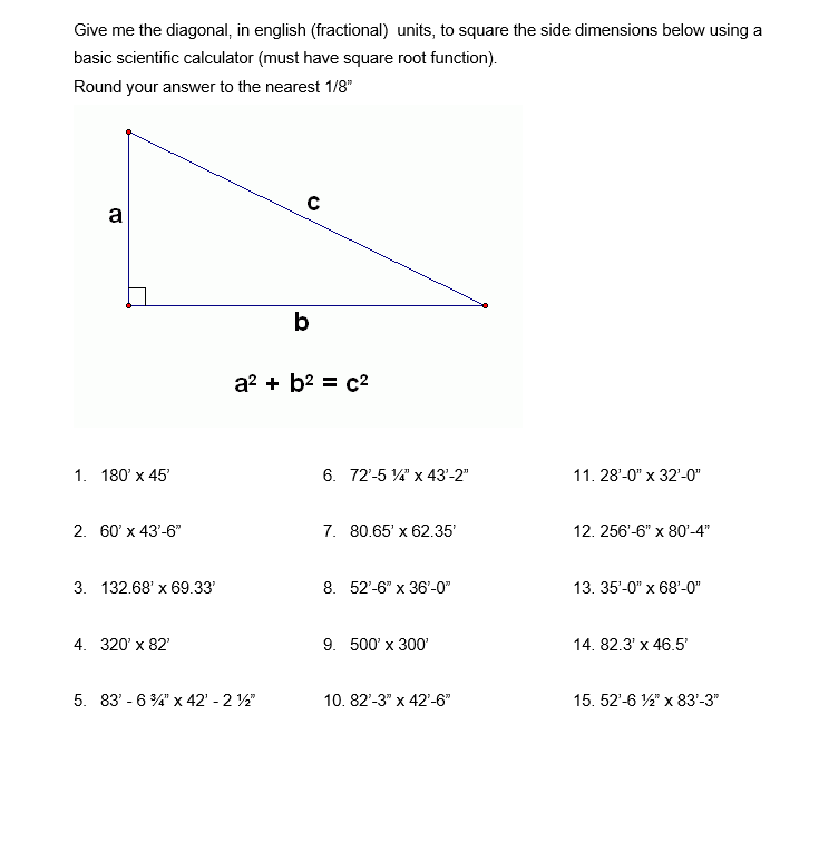 Give me the diagonal, in english (fractional) units, | Chegg.com
