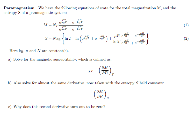 Solved Paramagnetism We have the following equations of | Chegg.com