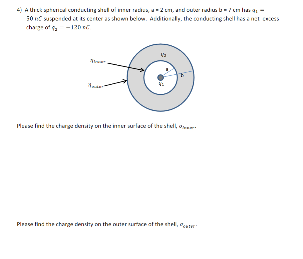 Solved 4) A thick spherical conducting shell of inner | Chegg.com