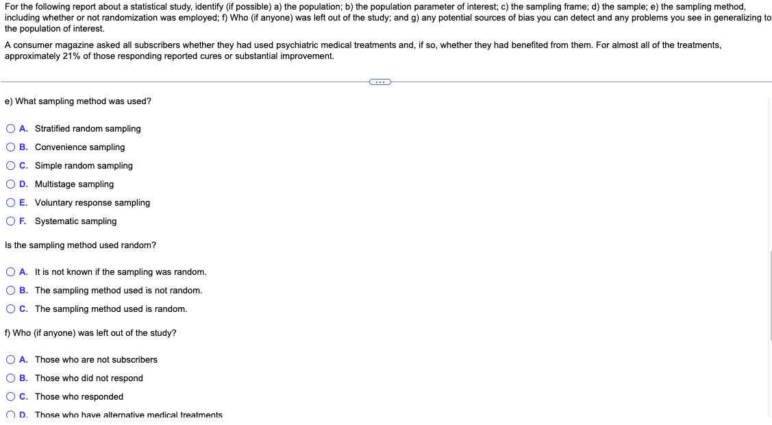 Solved For the following report about a statistical study, | Chegg.com