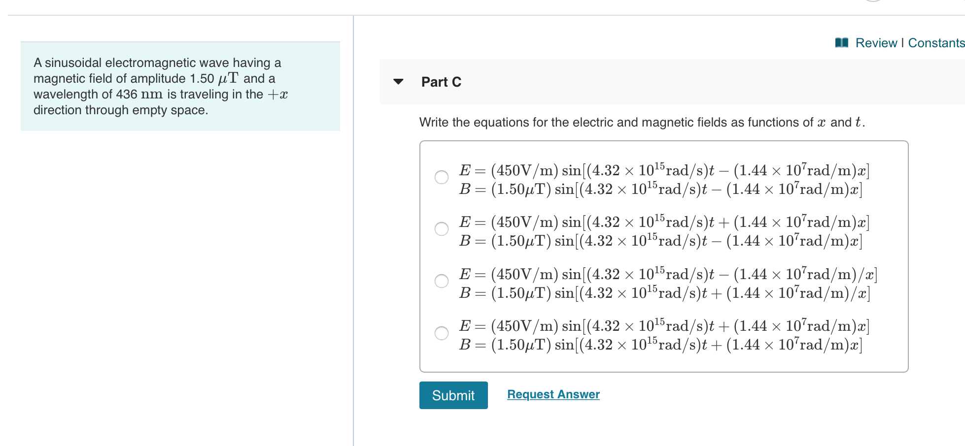 Solved Review Constants A sinusoidal electromagnetic wave | Chegg.com