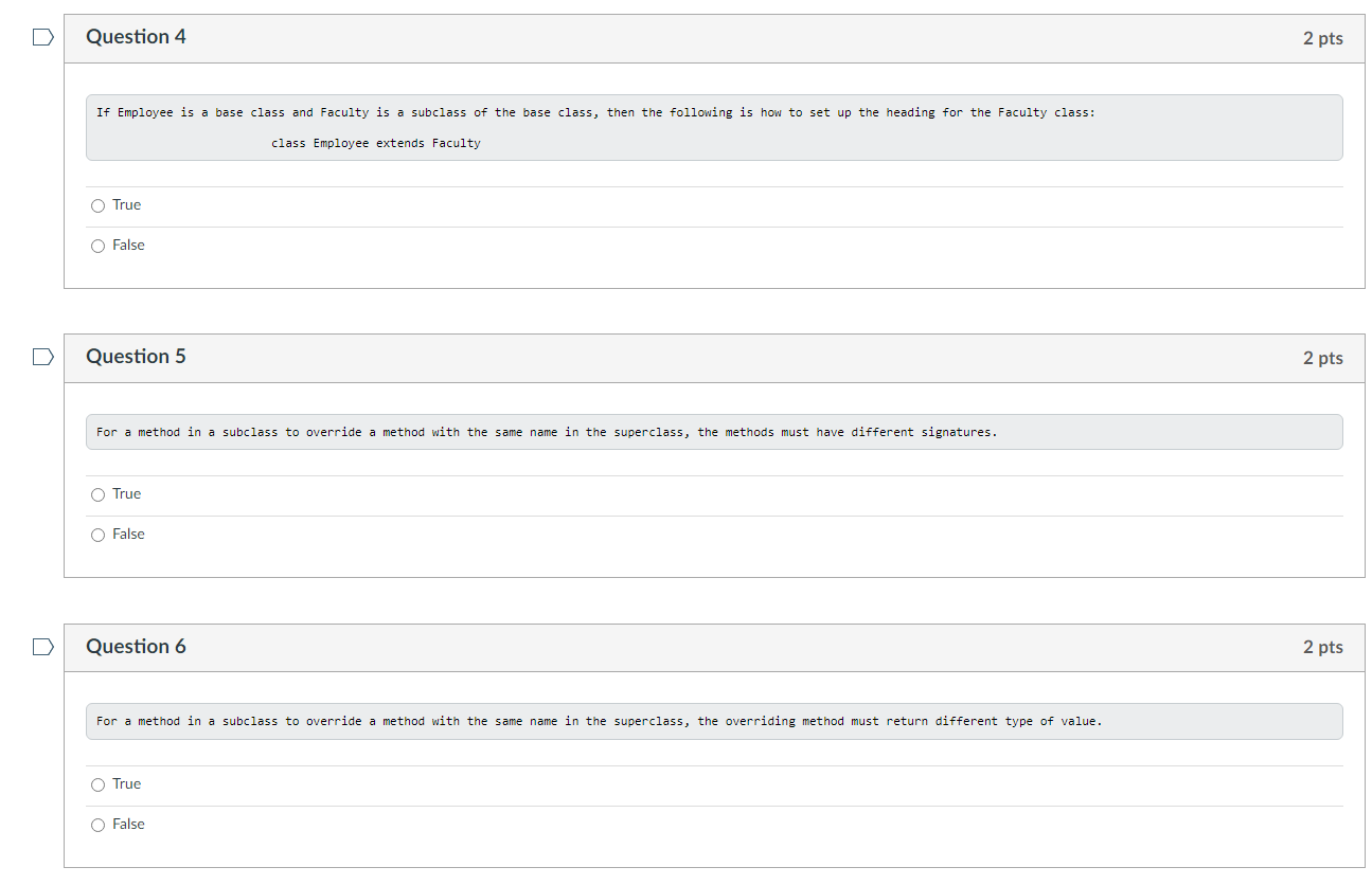 Solved True False Question 2 A base class is also called | Chegg.com