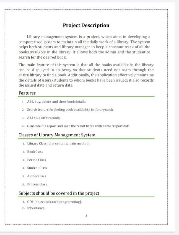 Project Description Library management system is a | Chegg.com
