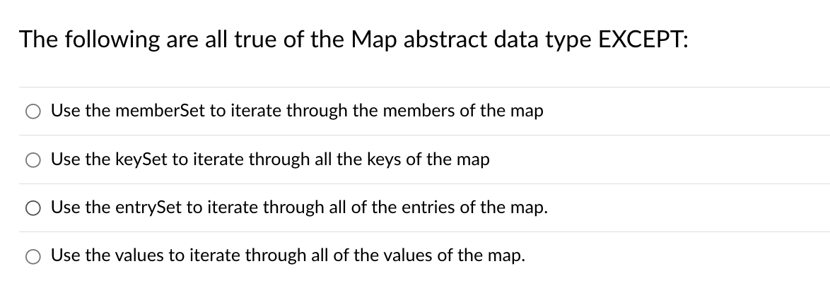Solved The following are all true of the Map abstract data | Chegg.com