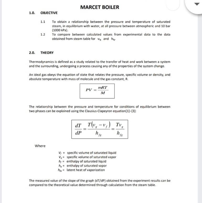 MARCET BOILER 1.0. OBJECTIVE 1.1 To obtain a | Chegg.com