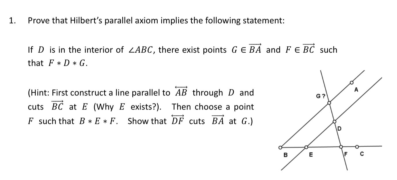 Solved 1. Prove that Hilbert's parallel axiom implies the | Chegg.com