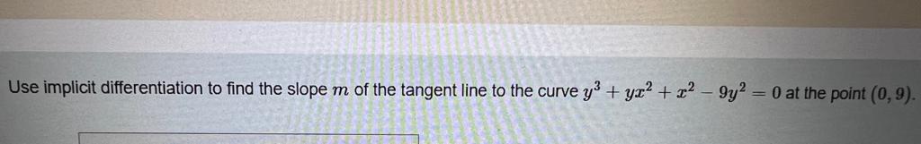 Solved Use implicit differentiation to find the slope m of | Chegg.com
