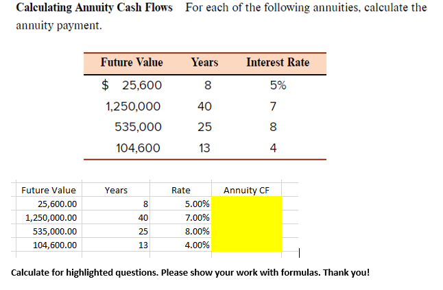 Solved Calculating Annuity Cash Flows For each of the | Chegg.com