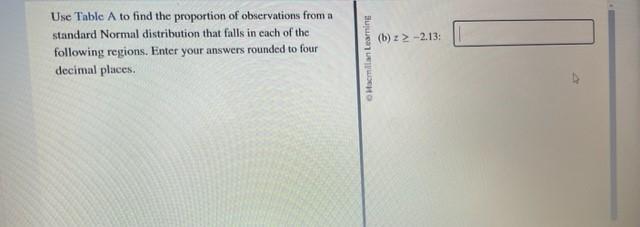 Solved Use Table A to find the proportion of observations | Chegg.com