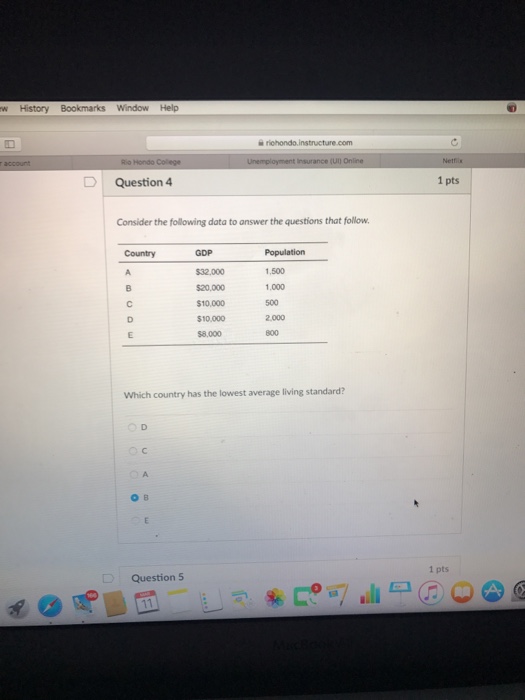 Solved w History Bookmarks Window Help D Question 4 1 pts | Chegg.com
