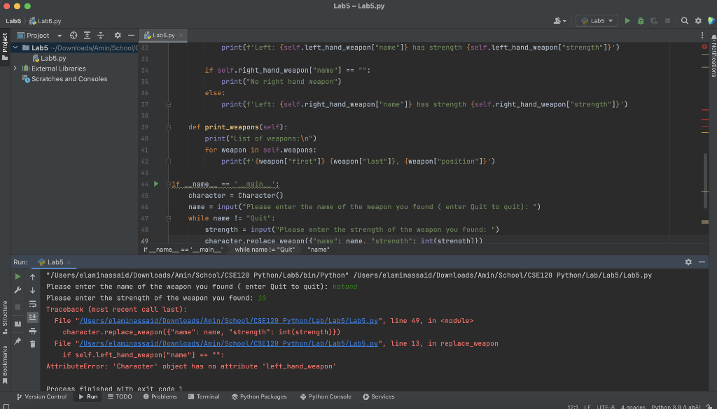 Solved Help with this error class Weapon: def | Chegg.com