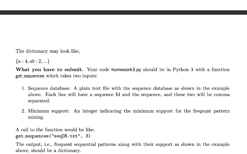 Solved The dictionary may look like, {a : 4, ab : 2,...} | Chegg.com