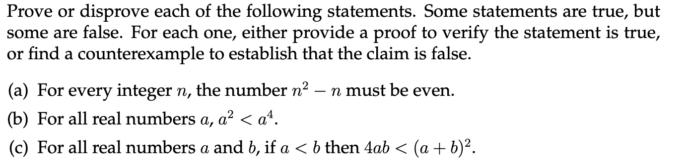 Solved Prove or disprove each of the following statements. | Chegg.com