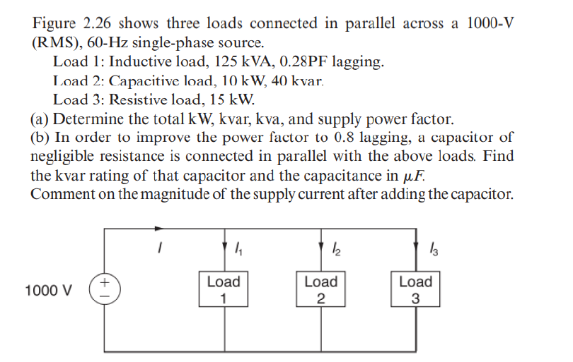 Solved Figure 2.26 shows three loads connected in parallel | Chegg.com