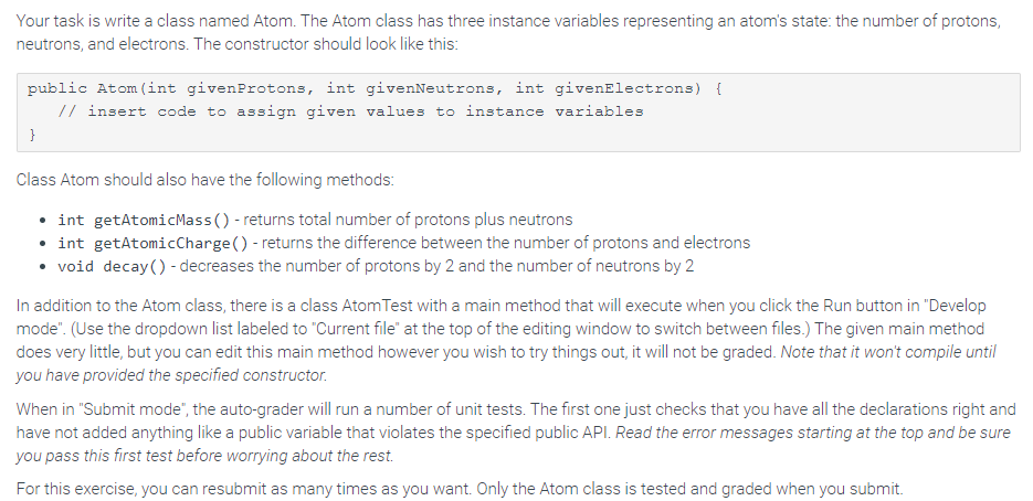 Solved Your task is write a class named Atom. The Atom class | Chegg.com