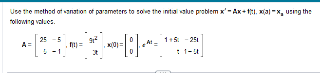 Solved Use the method of variation of parameters to solve | Chegg.com