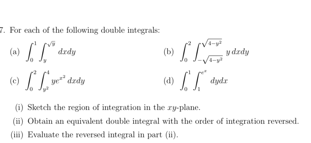 Solved For each of the following double integrals: (a) | Chegg.com
