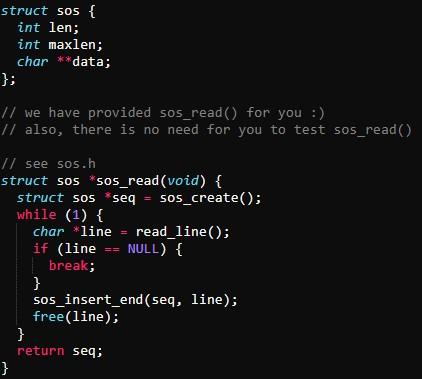 Solved struct sos \{ int len; int maxlen; char **data; \}; | Chegg.com