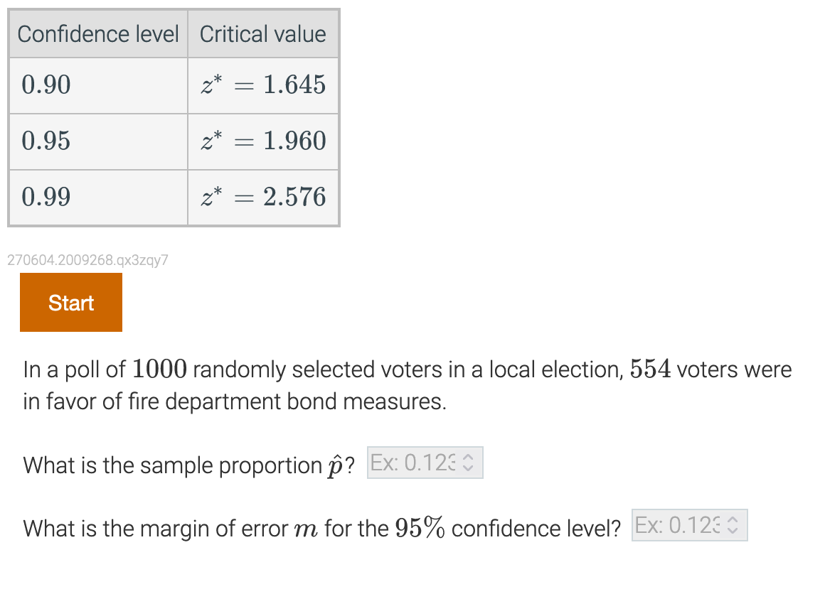 Solved Confidence level Critical value 0.90 z* = 1.645 0.95 | Chegg.com