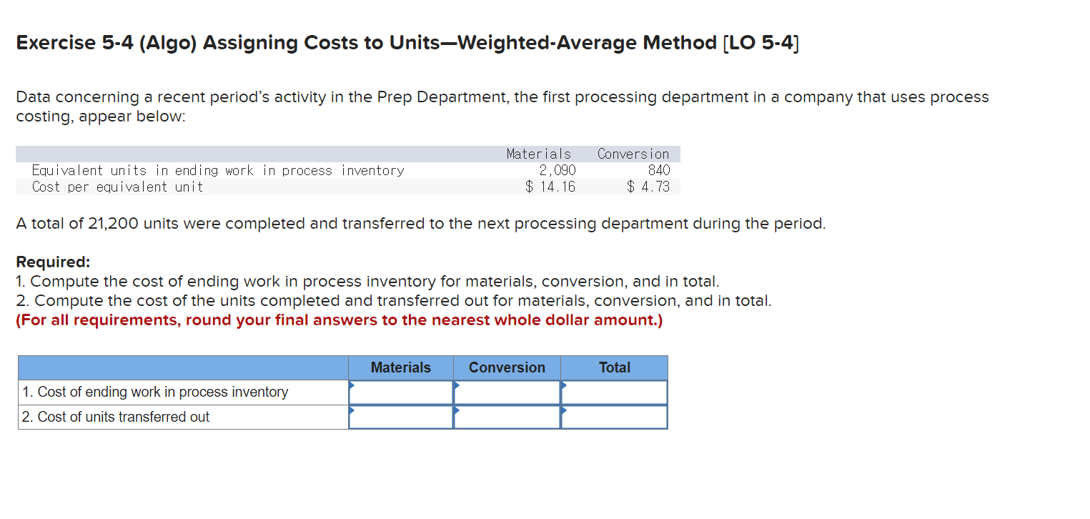Solved Exercise 5-4 (Algo) Assigning Costs to | Chegg.com