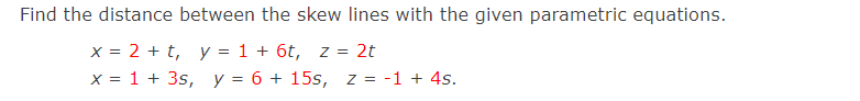 Solved Find The Distance Between The Skew Lines With The