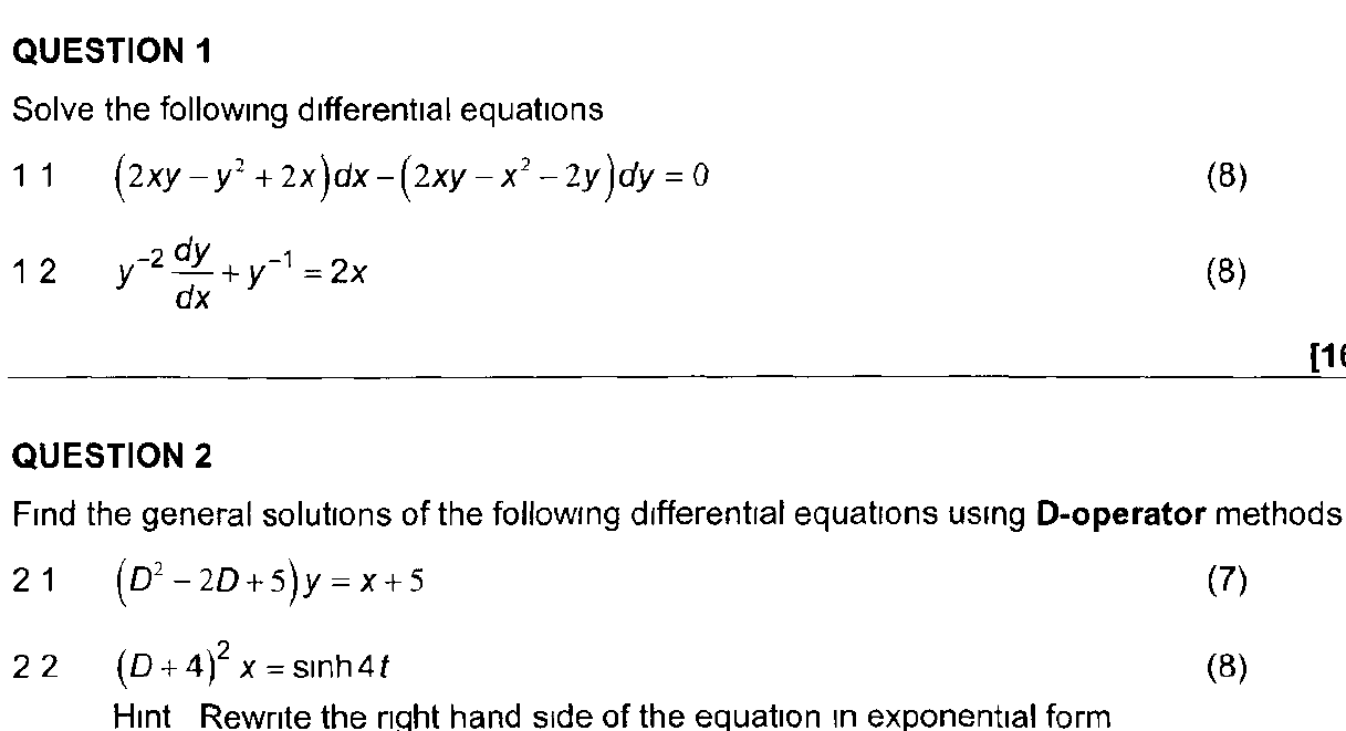 Solved QUESTION 1 Solve the following differential equations | Chegg.com
