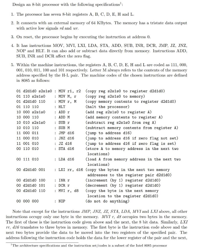 1. The processor has seven 8-bit registers A, B, C, | Chegg.com