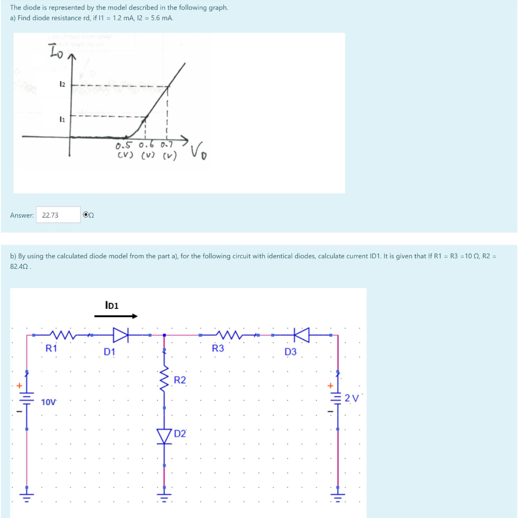 Solved The diode is represented by the model described in | Chegg.com