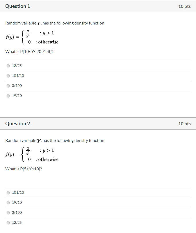 Solved Question 1 10 Pts Random Variable Y Has The 1319