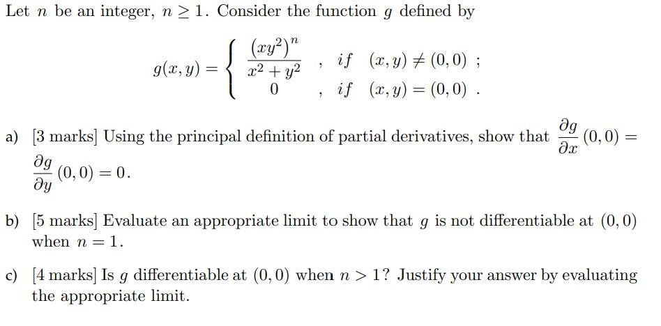 Solved Let n be an integer, n≥1. Consider the function g | Chegg.com
