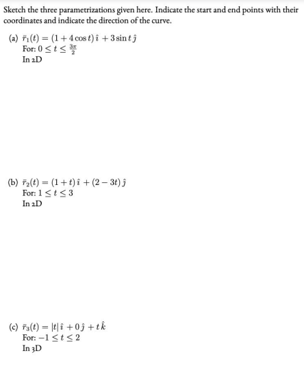 Solved Sketch The Three Parametrizations Given Here