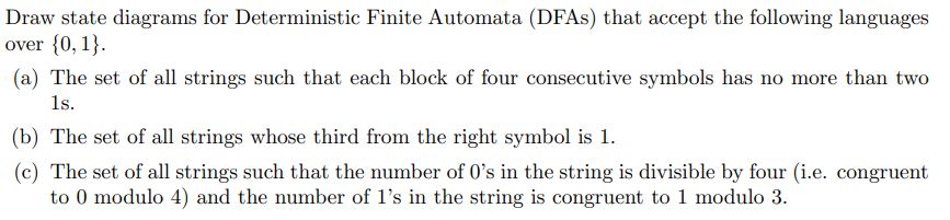 Solved Draw state diagrams for Deterministic Finite Automata | Chegg.com
